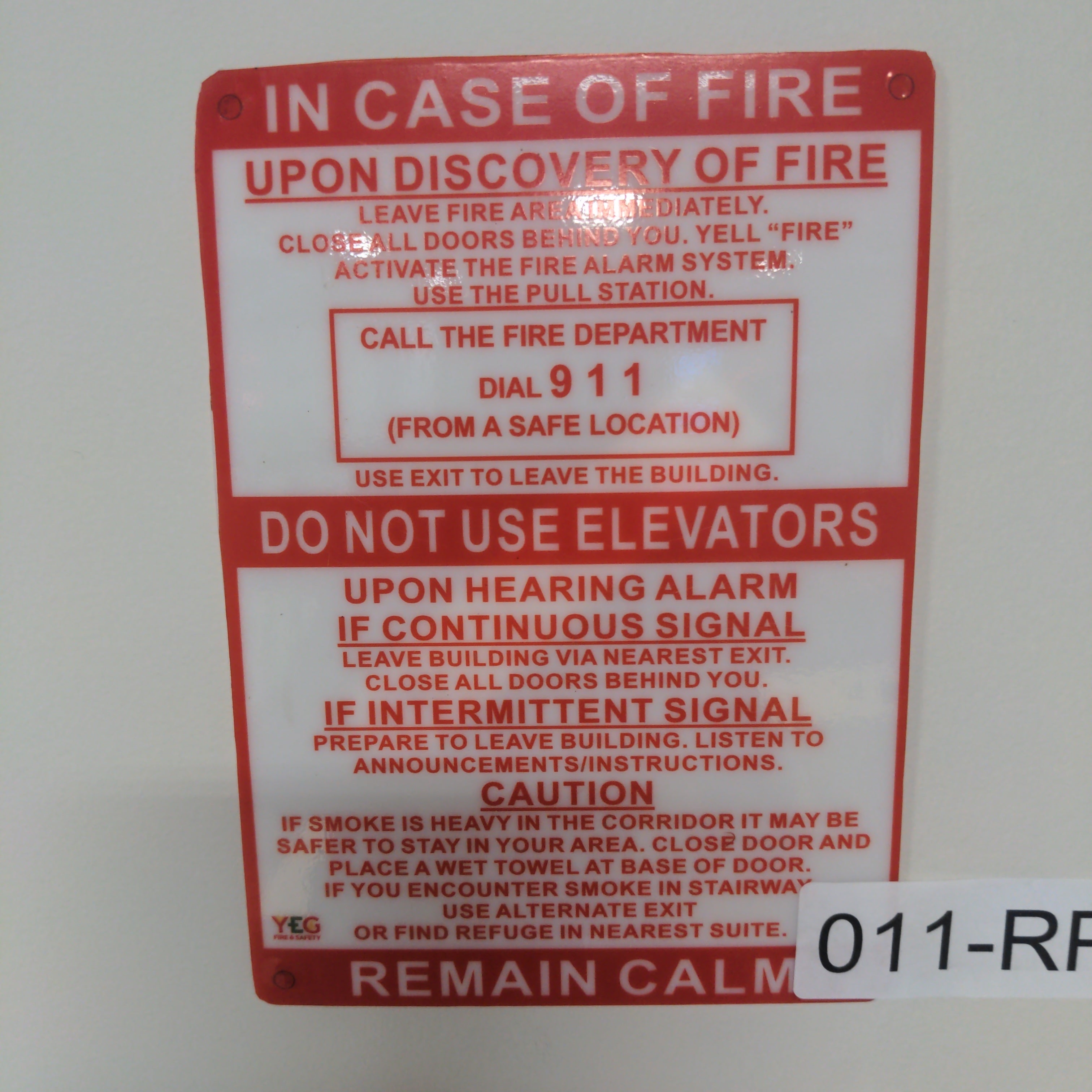 SIGN-011-RP IN CASE OF FIRE Sign - Two Stage Fire Alarm - 5"x7" - Flat ...