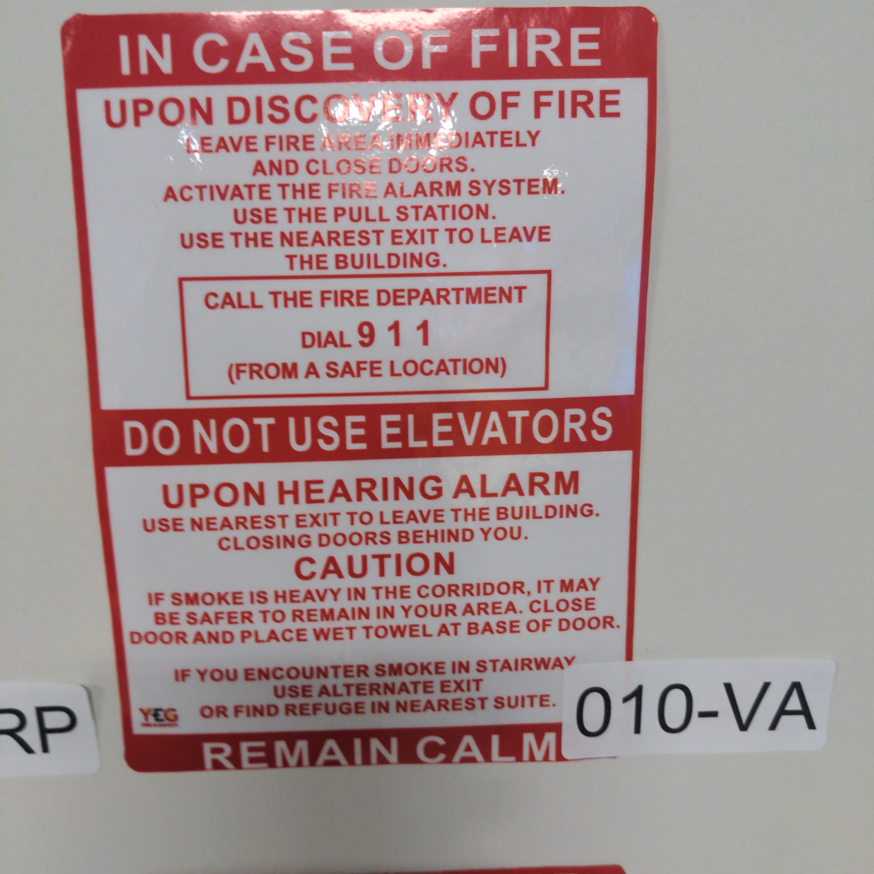 SIGN-010-VA IN CASE OF FIRE Sign - Single Stage Fire Alarm - 5"x7" - A ...